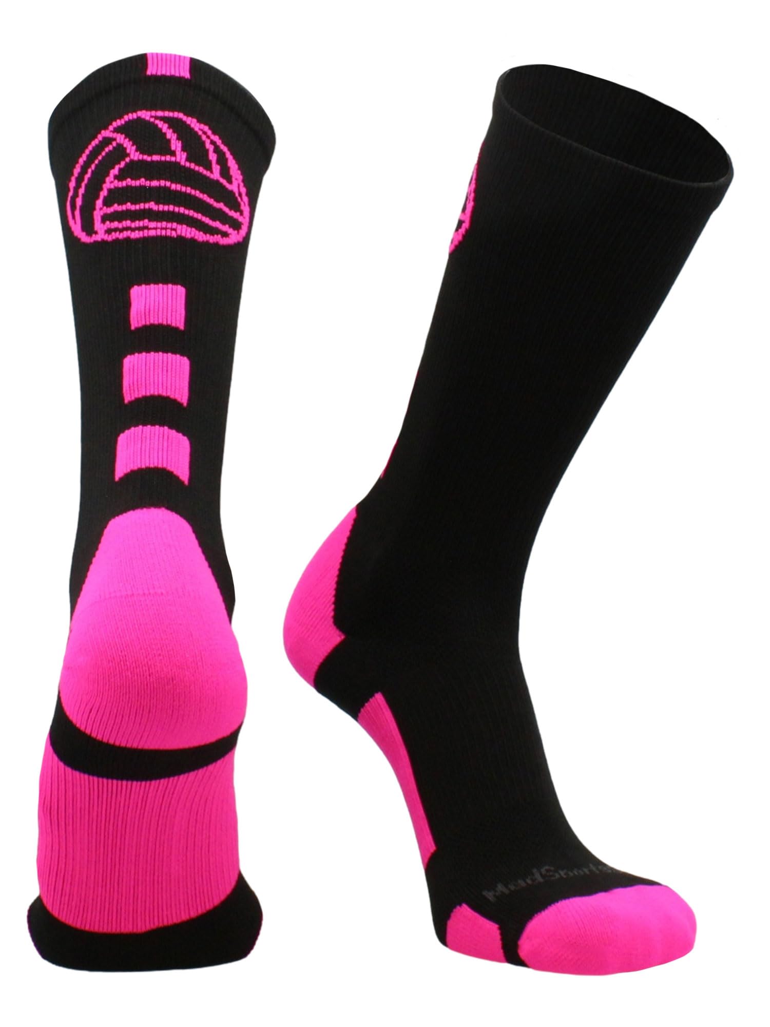 MadSportsStuff Volleyball Logo Crew Socks (Black/Neon Pink, Small)