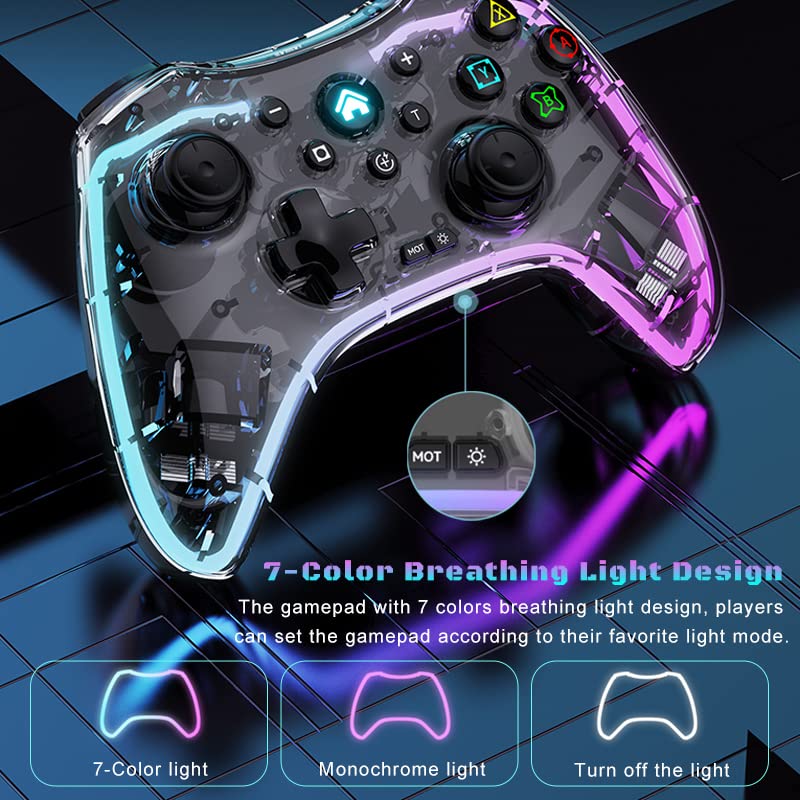 Megadream Wireless Game Controller Transparent Gamepad for iOS Android PC NS Switch PS5 PS4 PS3 Steam Deck: Works with iPhone 14/13/12/11/X, iPad, Samsung, Apex Legends, Call of Duty - Programmable/Turbo/LED Light - Black