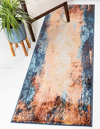Unique Loom Mystic Collection Over-Dyed Abstract, Mid-Century Modern, Rustic Area Rug, 2' 0" x 6' 0", Peach/Beige