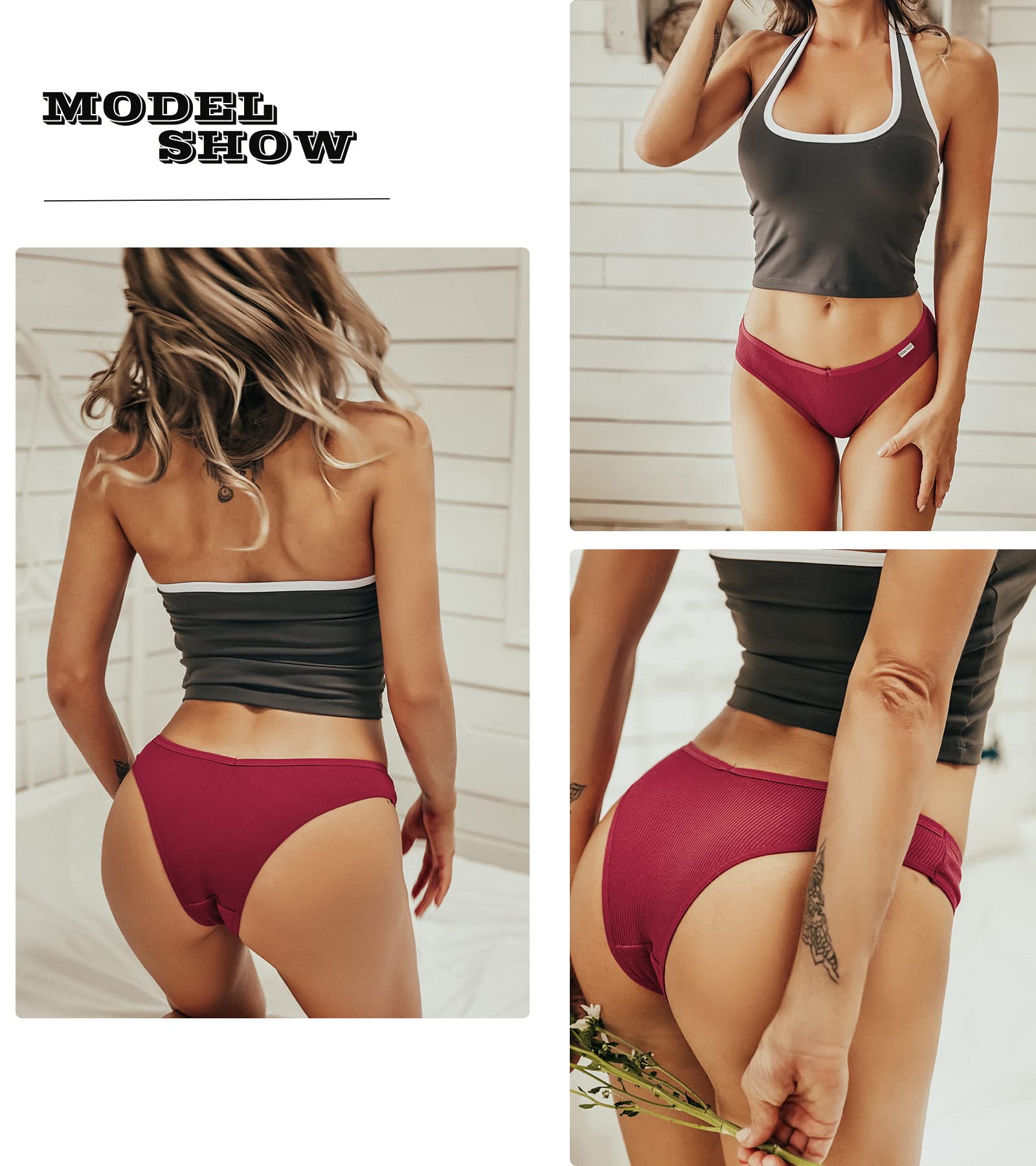 FINETOO Womens Cotton Underwear Sexy Stretch Bikini Panties Low Rise Hipster Ladies Soft V-Waist Cheeky(L)