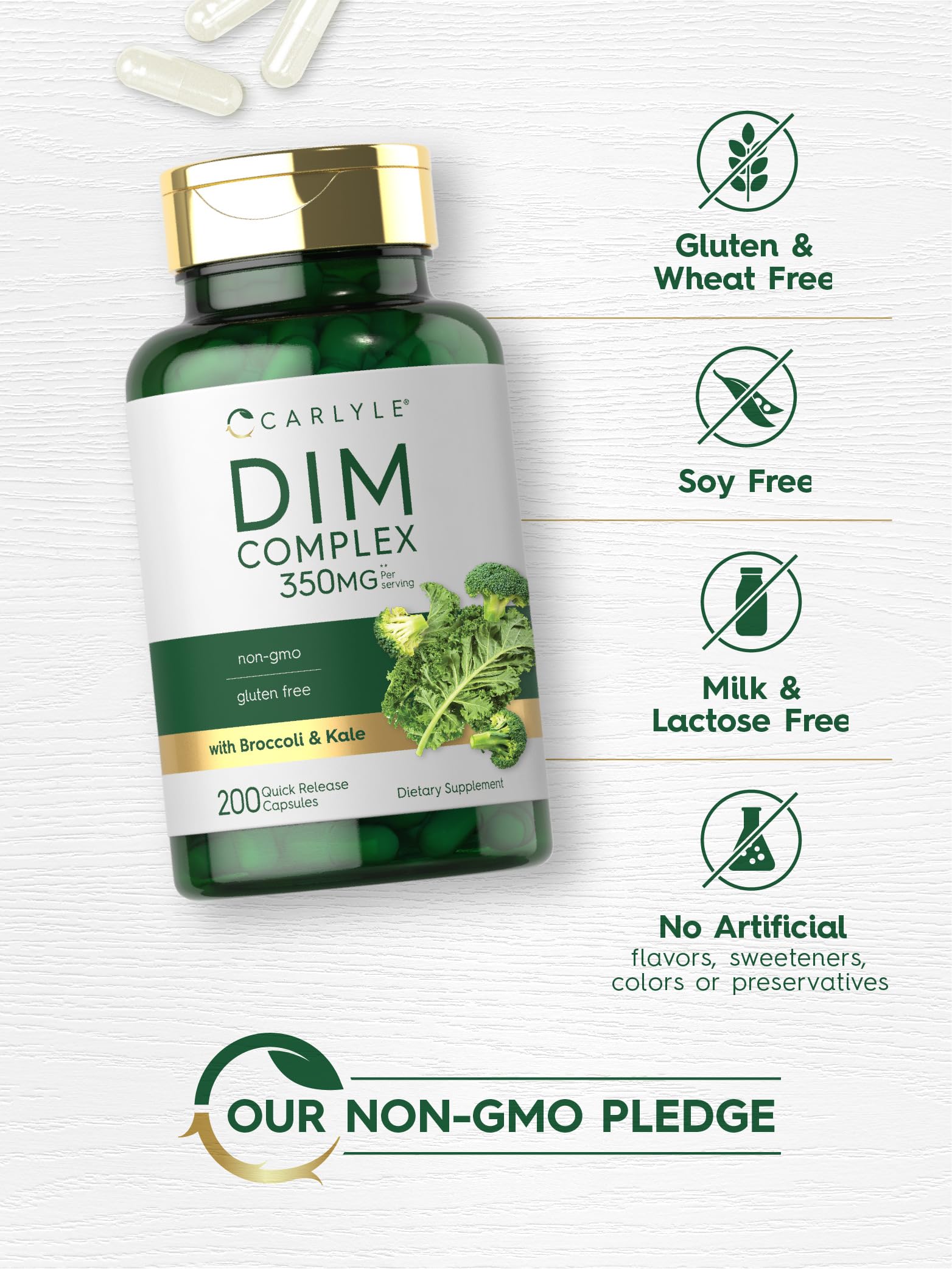 Carlyle DIM Supplement for Women & Men | 350mg | 200 Count | Vegetarian, Non-GMO & Gluten Free Complex