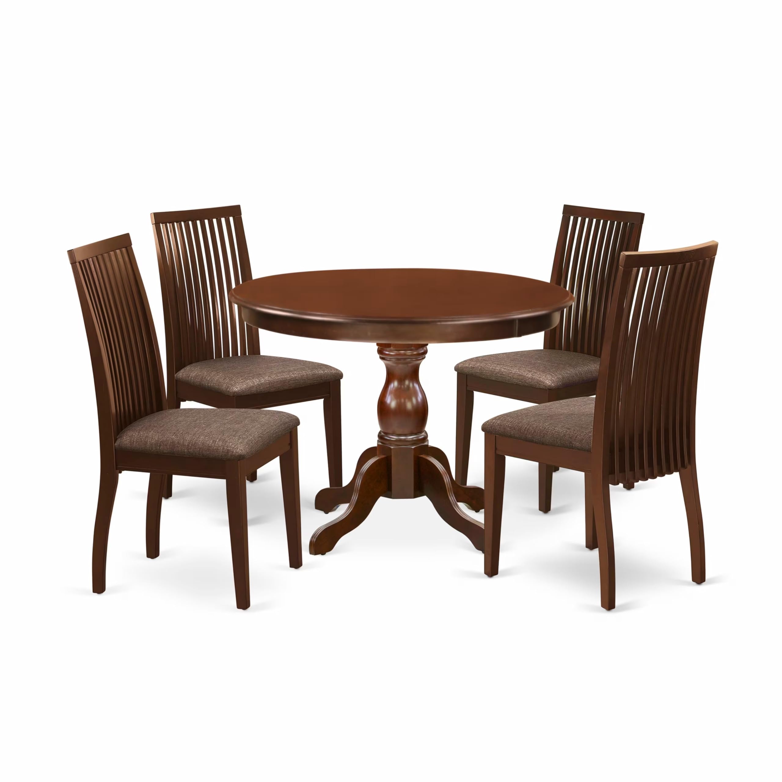 East West Furniture HBIP5-MAH-C 5 Piece Dinette Set for 4 Includes a Round Dining Room Table with Pedestal and 4 Linen Fabric Upholstered Dining Chairs, 42x42 Inch, Mahogany