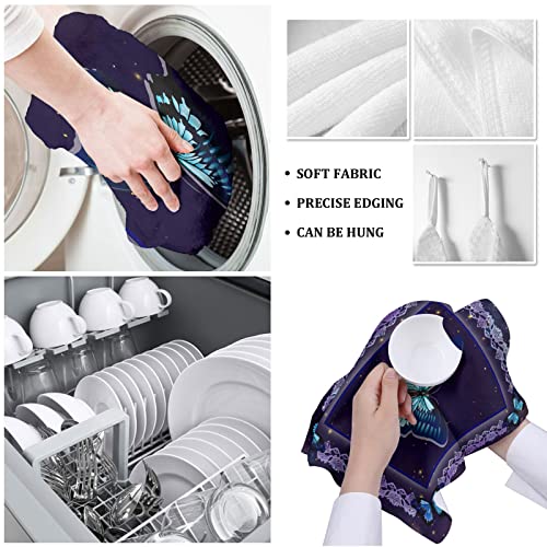 Big buy store Kitchen Towels Butterfly Dish Towels and Dishcloths Sets Decorative Tea Towel Purple Starry Sky Starlight Absorbent Hand Towels for Kitchen Drying Bathroom Decor Gift 18x28 Inch
