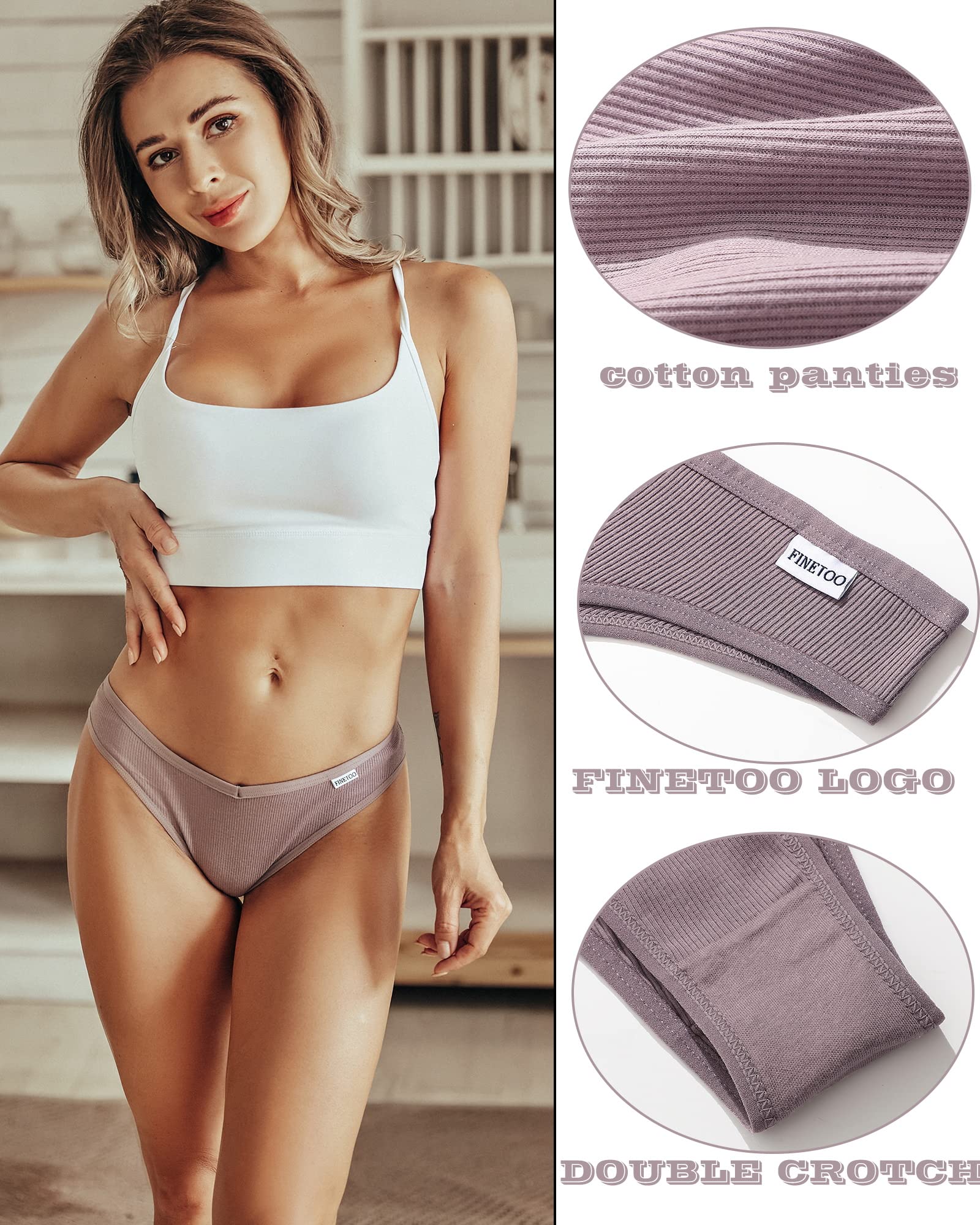 FINETOO Womens Cotton Underwear Sexy Stretch Bikini Panties Low Rise Hipster Ladies Soft V-Waist Cheeky(L)