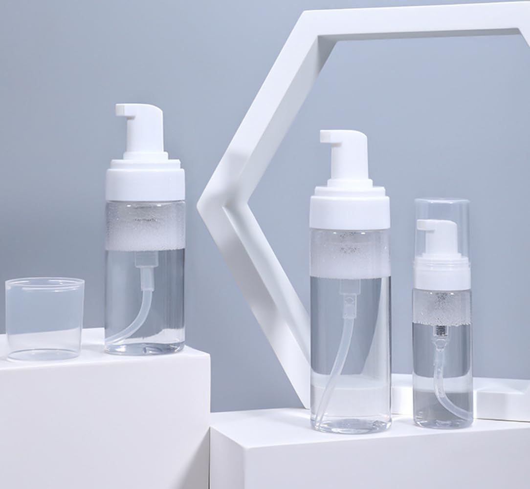 2PCS 150ml/5oz Empty Clear Plastic Foam Pump Bottles Foaming Dispenser Refillable Travel Toiletry Hand Wash Facial Cleanser Shampoo Cosmetic Container Storage Portable Foaming Bottles