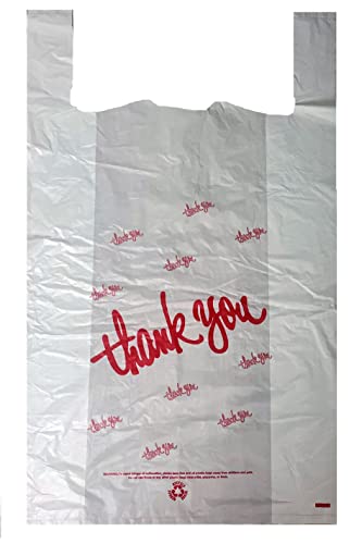 Jumbo Plastic Shopping Thank-You T-Shirt Bags with Handles (18x8x30-18mic) XX-Large, Grocery Bags, Heavy Duty (100)