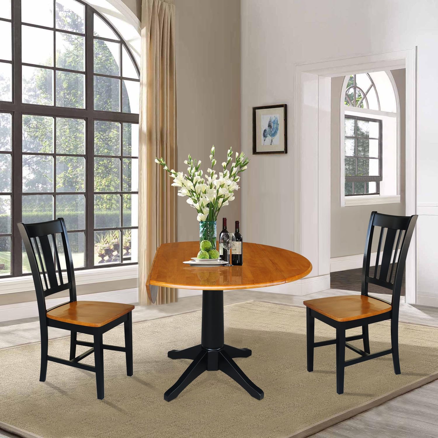 IC International Concepts 42" Round Top Pedestal 2 Chairs, Black/Cherry Dining Table, OneSize