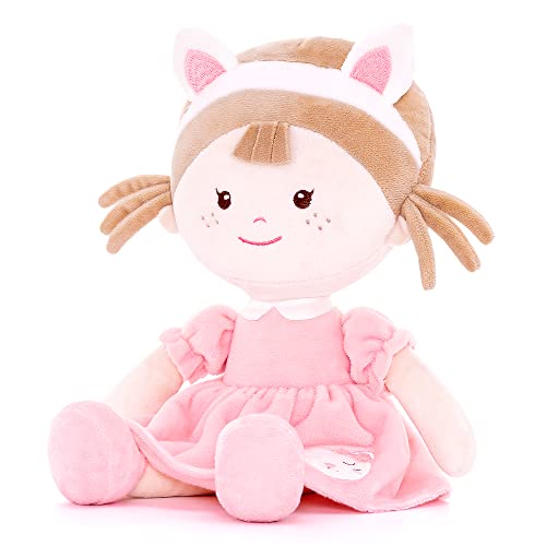 Onetoo First Baby Doll Cuddle Buddy Doll Soft Baby Doll Baby Dolls Plush Rag Doll Wear Kitty Costume PinkDress 14"(Milly Series)