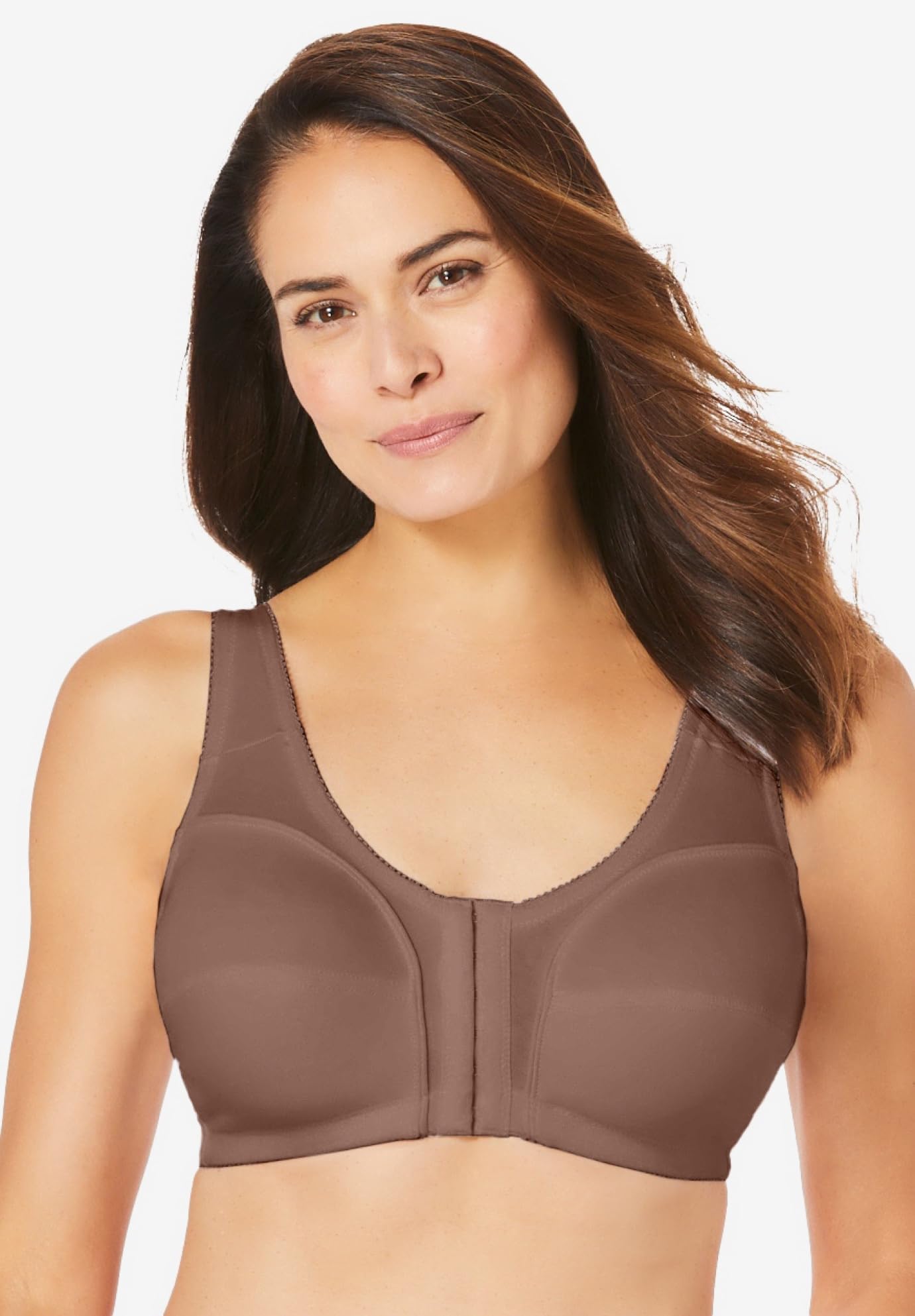 Comfort Choice Women's Plus Size 3-Pack Front-Close Cotton Wireless Bra - 40 C, Mocha Assorted