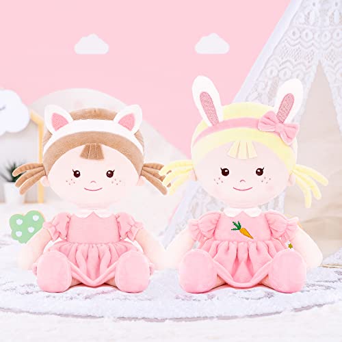 Onetoo First Baby Doll Cuddle Buddy Doll Soft Baby Doll Baby Dolls Plush Rag Doll Wear Kitty Costume PinkDress 14"(Milly Series)