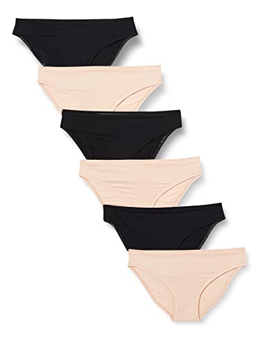 Amazon Essentials Women's Bikini Brief Underwear, Pack of 6, Black/Soft Petal, X-Small