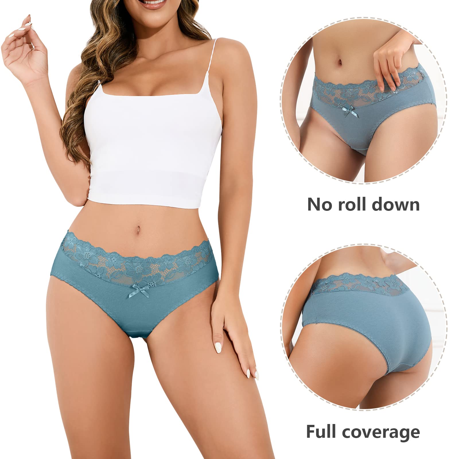 BIONEK Womens Underwear Cheeky Cotton,Bikini Panties Hipster Briefs Lace Soft Breathable 3/4/6 Pack S-XL