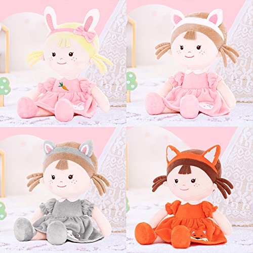 Onetoo First Baby Doll Cuddle Buddy Doll Soft Baby Doll Baby Dolls Plush Rag Doll Wear Kitty Costume PinkDress 14"(Milly Series)