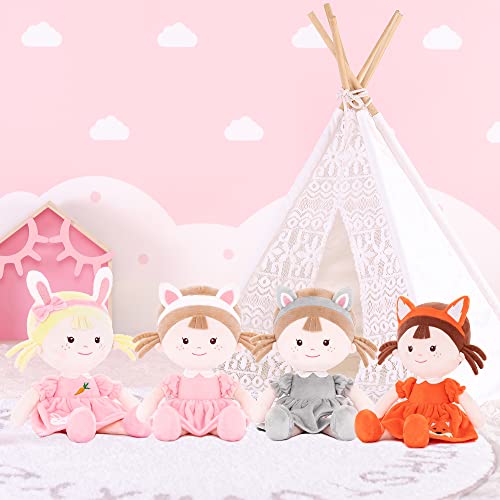 Onetoo First Baby Doll Cuddle Buddy Doll Soft Baby Doll Baby Dolls Plush Rag Doll Wear Kitty Costume PinkDress 14"(Milly Series)