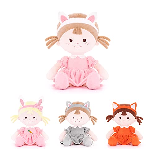 Onetoo First Baby Doll Cuddle Buddy Doll Soft Baby Doll Baby Dolls Plush Rag Doll Wear Kitty Costume PinkDress 14"(Milly Series)