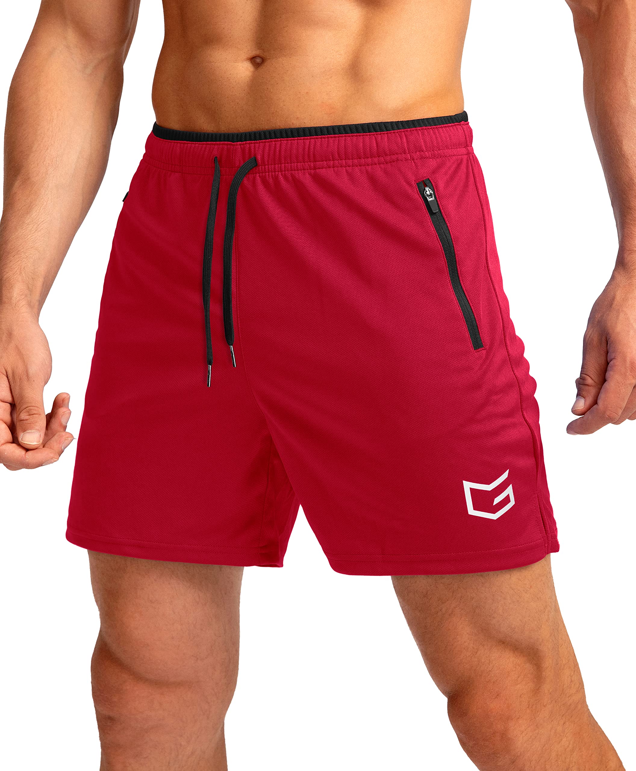 Men's Running Shorts with Zipper Pockets Quick Dry Gym Athletic Workout 5" Shorts for Men (red, Medium)
