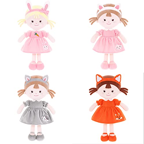 Onetoo First Baby Doll Cuddle Buddy Doll Soft Baby Doll Baby Dolls Plush Rag Doll Wear Kitty Costume PinkDress 14"(Milly Series)