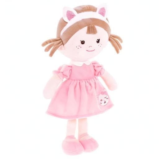 Onetoo First Baby Doll Cuddle Buddy Doll Soft Baby Doll Baby Dolls Plush Rag Doll Wear Kitty Costume PinkDress 14"(Milly Series)