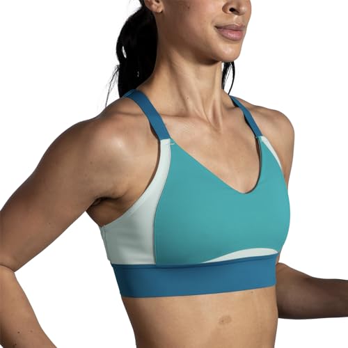 Brooks Women's Interlace Sports Bra for High Impact Running, Workouts & Sports with Maximum Support - Nile Green/Lagoon/Light Mint - 40 C/D