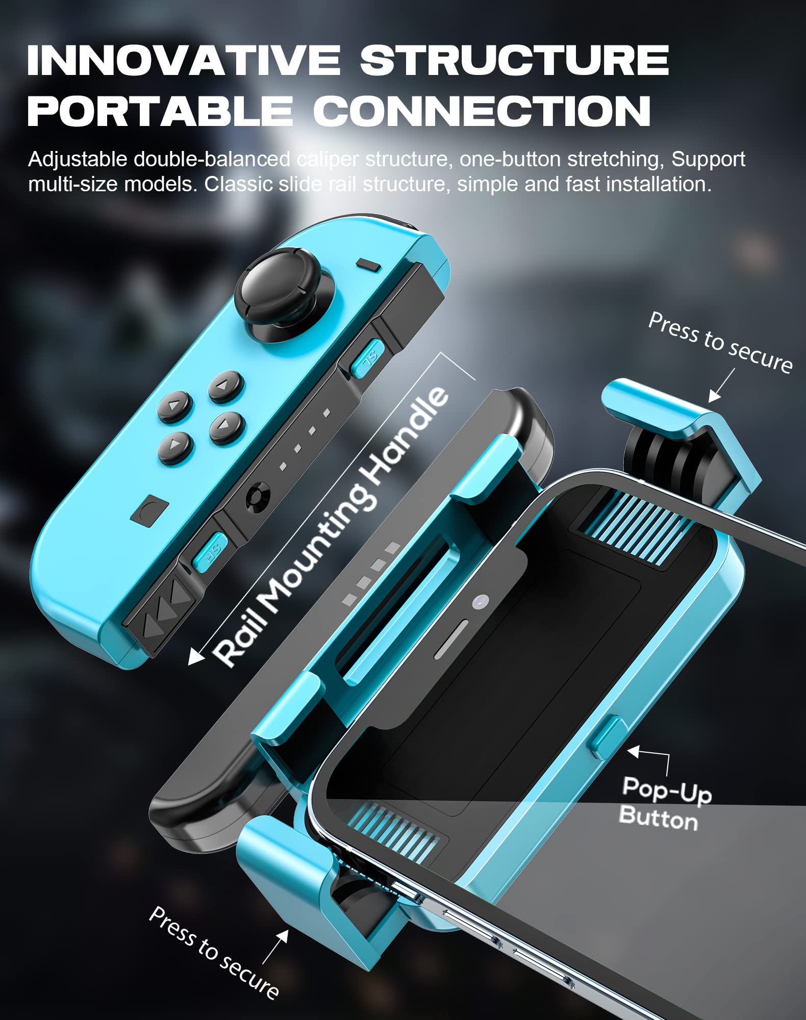 Joso Switch Joy-Con Grip Holder with Cell Phone Mount, Compatible with All iOS 16.0+ iPhones, Easy to Install & Stable, Enjoy Mobile Games, COD, Genshin Impact, Switch Accessories, Not for Android