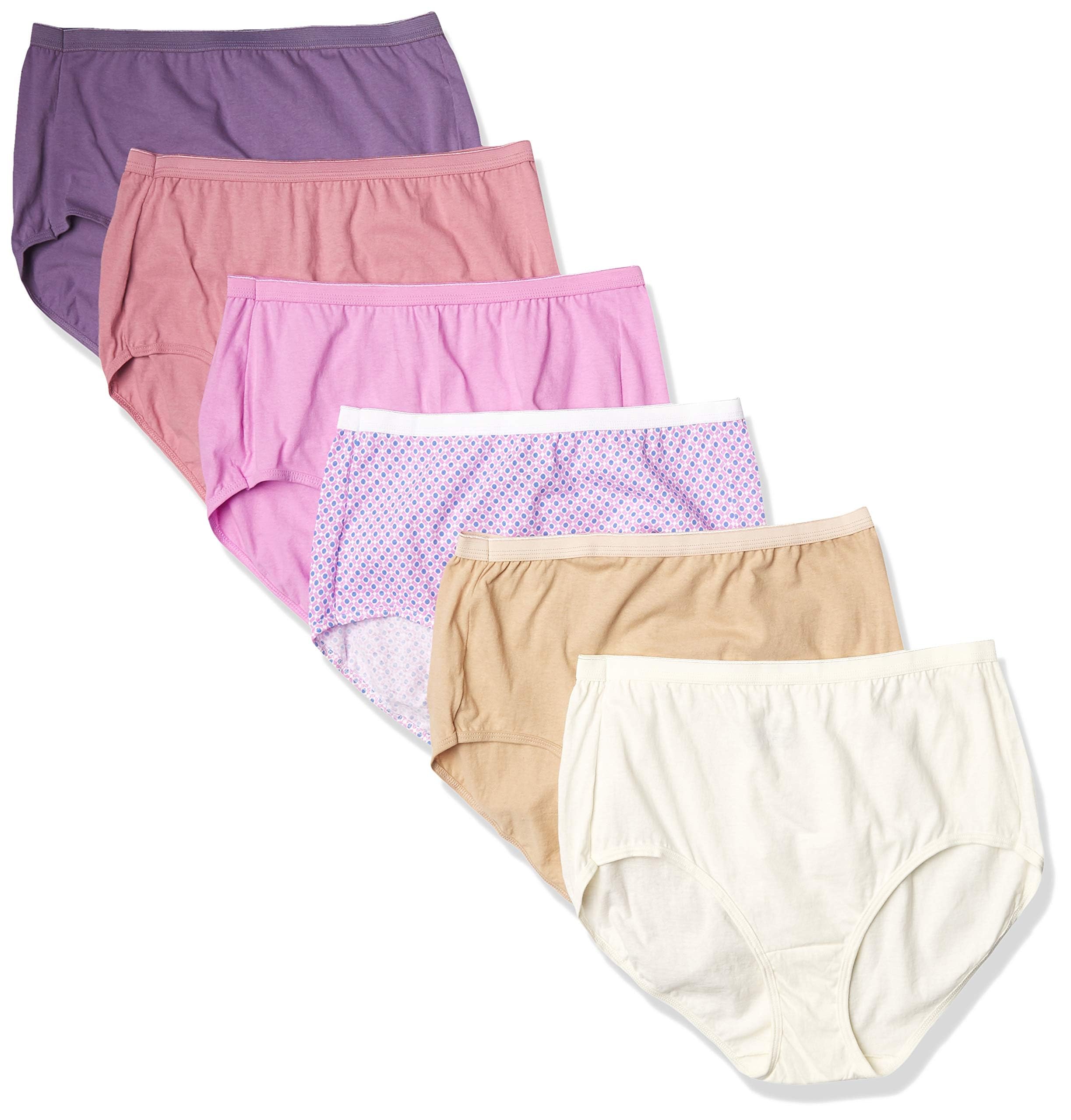 Hanes Women's Plus Just My Size Waist Cotton Underwear, High-Rise Brief, 6-Pack (Colors May Vary), Solid/Print Mix, 13