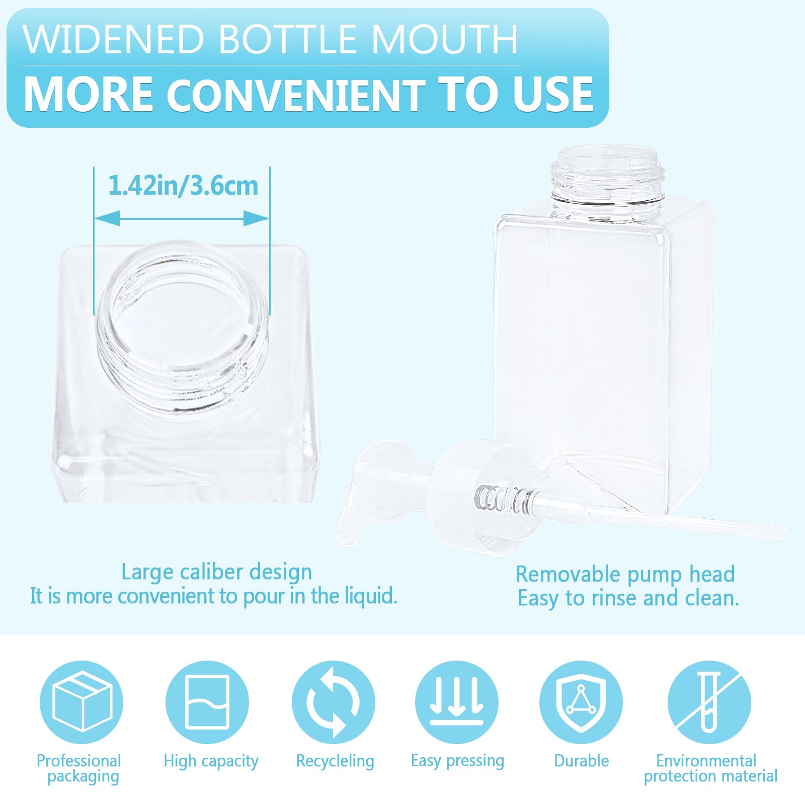 Foaming Soap Dispenser 15oz/450ml Clear Empty Foam Soap Dispenser, Square Refillable Plastic Foaming Hand Soap Dispenser Soap Pump for Liquid Soap, Shampoo, Body Wash(4 Pack)