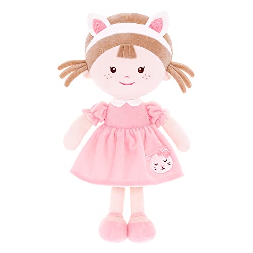 Onetoo First Baby Doll Cuddle Buddy Doll Soft Baby Doll Baby Dolls Plush Rag Doll Wear Kitty Costume PinkDress 14"(Milly Series)