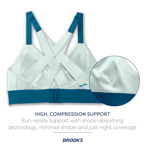 Brooks Women's Interlace Sports Bra for High Impact Running, Workouts & Sports with Maximum Support - Nile Green/Lagoon/Light Mint - 40 C/D