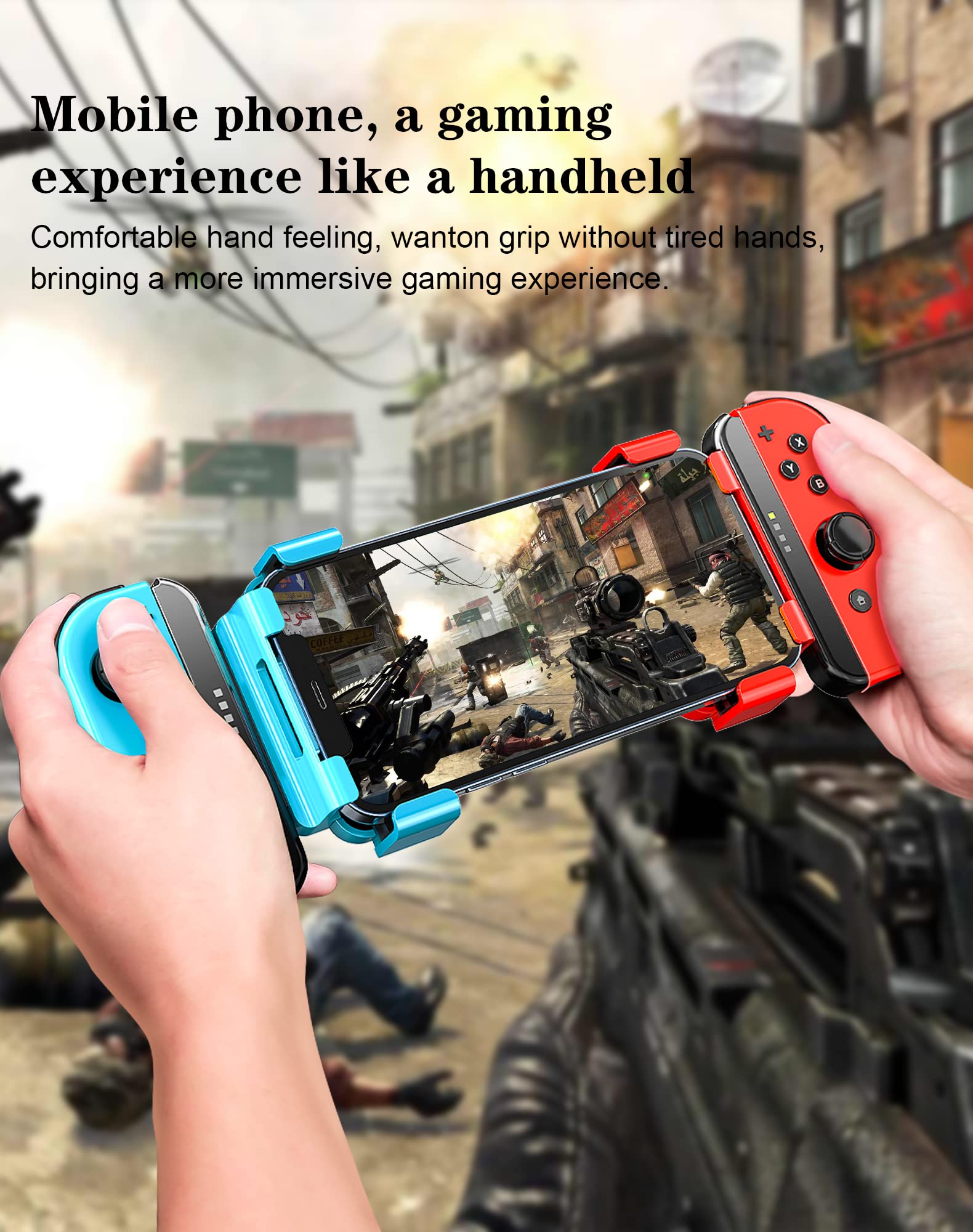 Joso Switch Joy-Con Grip Holder with Cell Phone Mount, Compatible with All iOS 16.0+ iPhones, Easy to Install & Stable, Enjoy Mobile Games, COD, Genshin Impact, Switch Accessories, Not for Android