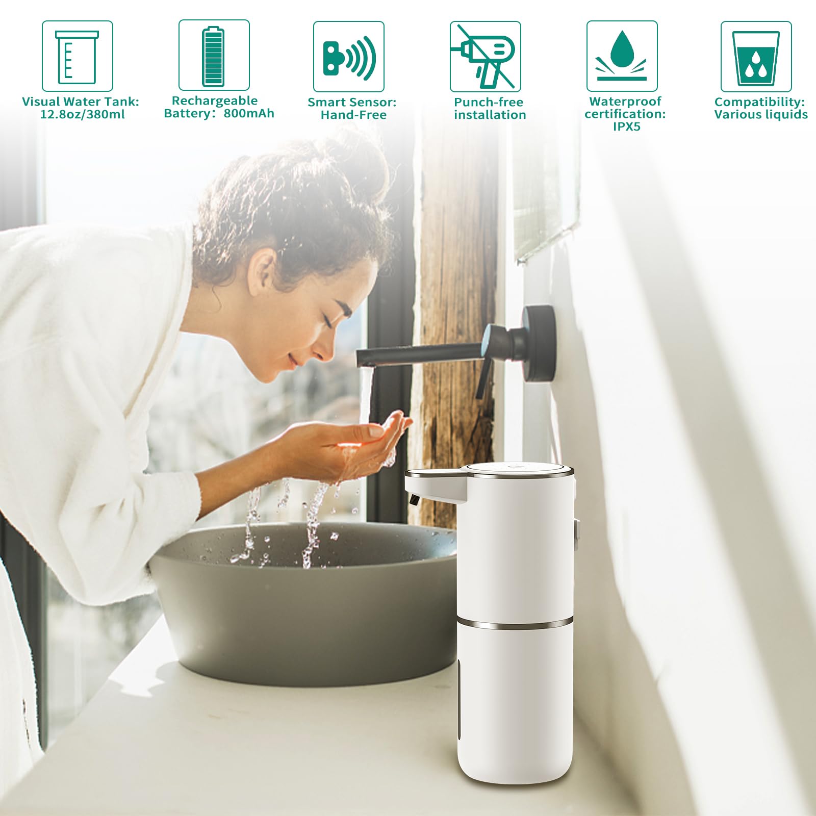 HOMELYLIFE Automatic Foam Soap Dispenser,12.85oz Touchless Soap Dispenser with Smart Display,4 Levels Adjustable Liquid Hand Free Soap Dispenser,Dish Soap Dispenser for Kitchen,Bathroom,Public Places