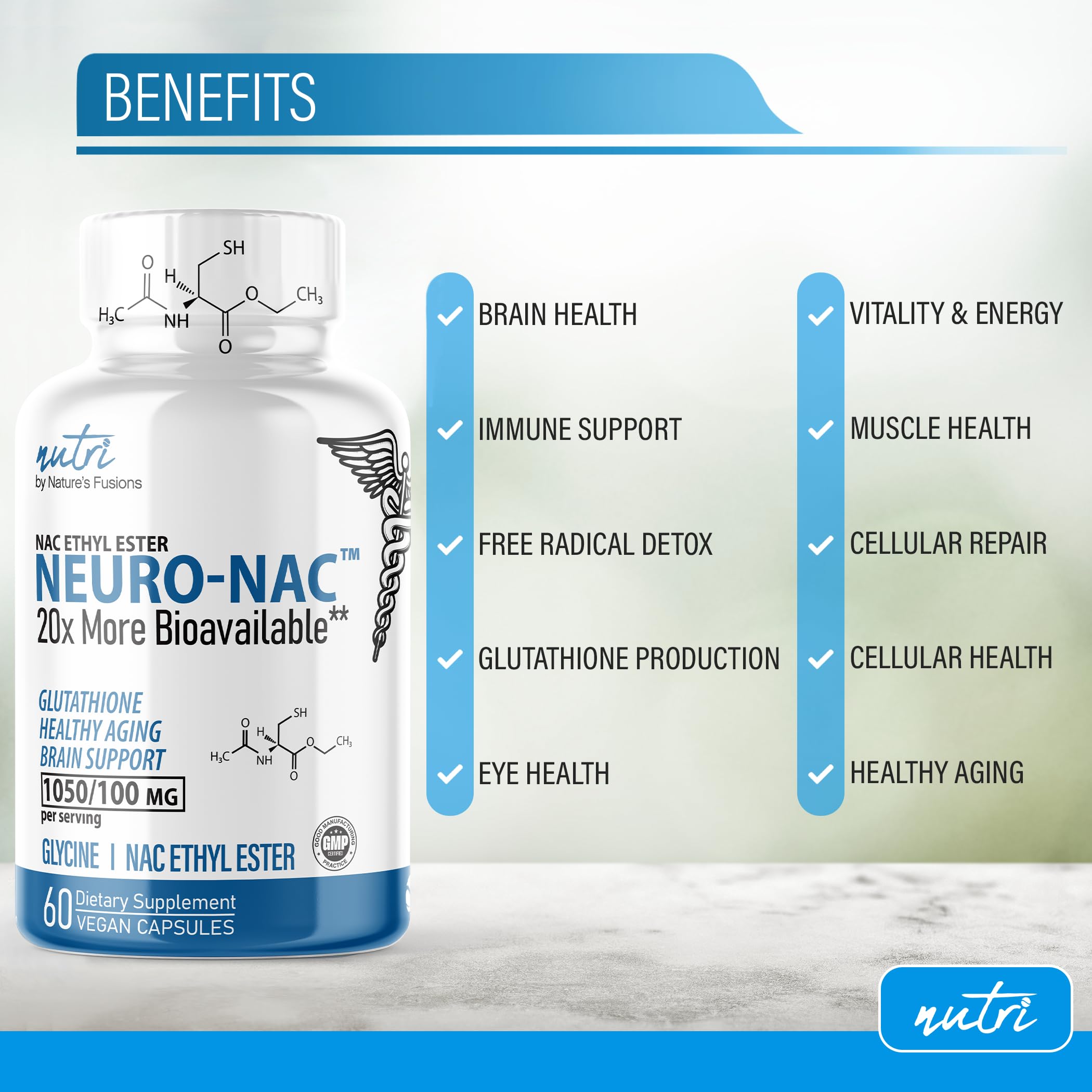 Nature's Fusions Neuro NAC Supplement N-Acetyl Cysteine Ethyl Ester - More Bioavailable Than NAC 600 mg - Boost Glutathione 10x More Than Liposomal Glutathione - 60 Capsules