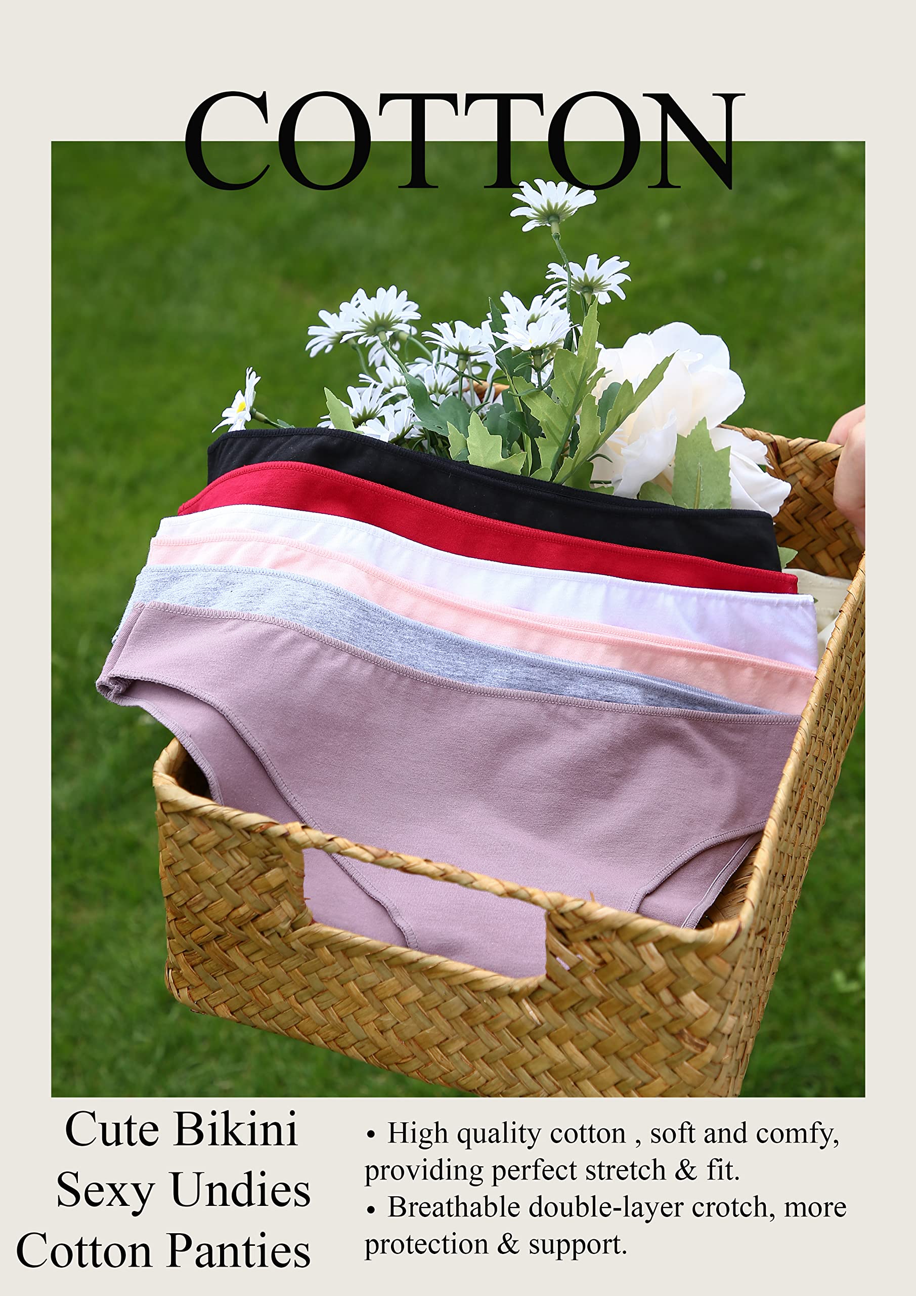 FINETOO 12 Pack Cotton Underwear for Women Cute Low Rise Bikini Panties High Cut Breathable Sexy Hipster Womens Cheeky S-XL
