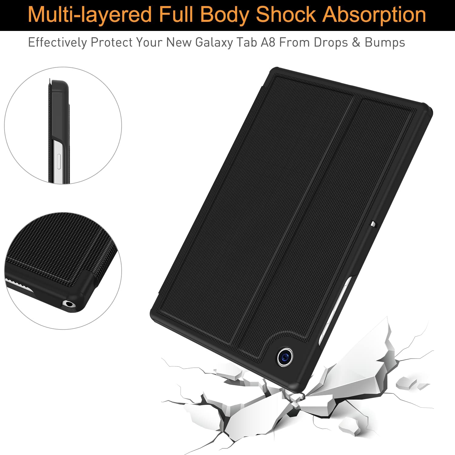 Soke Galaxy Tab A8 Case 10.5 Inch 2022, Shockproof Stand Folio Case, Multi- Viewing Angles, Hard PC Back Cover for Samsung Galaxy Tab A8 Tablet [SM-X200/X205/X207], Black