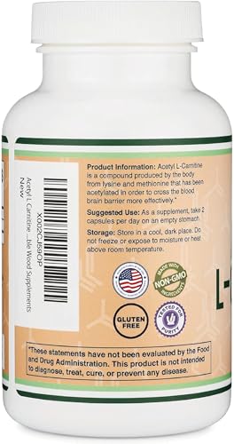 Acetyl L-Carnitine 1,000mg Per Serving, 150 Capsules (ALCAR for Brain Function Support, Memory, Attention, and Stamina) Acetyl L Carnitine That is Third Party Tested by Double Wood