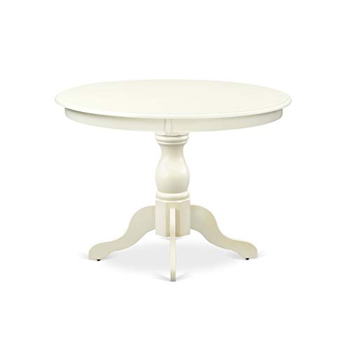East West Furniture HBSI5-LWH-15 5 Piece Kitchen Table & Chairs Set Includes a Round Dining Room Table with Pedestal and 4 Baby Blue Linen Fabric Parson Chairs, 42x42 Inch, Linen White