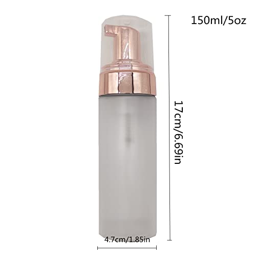 150ml Foam Pump Bottle, 5oz Empty Foaming Dispenser Soap Plastic Container for Facial Cleanser Shampoo Hand Soap (Clear Matte+Rose Gold)