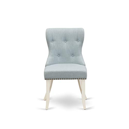 East West Furniture HBSI5-LWH-15 5 Piece Kitchen Table & Chairs Set Includes a Round Dining Room Table with Pedestal and 4 Baby Blue Linen Fabric Parson Chairs, 42x42 Inch, Linen White