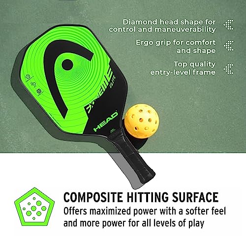 HEAD Extreme Elite Fiberglass Paddle with Honeycomb Polymer Core & Comfort Grip, Green/Black, One Size