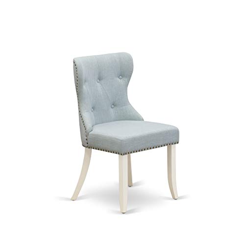 East West Furniture HBSI5-LWH-15 5 Piece Kitchen Table & Chairs Set Includes a Round Dining Room Table with Pedestal and 4 Baby Blue Linen Fabric Parson Chairs, 42x42 Inch, Linen White