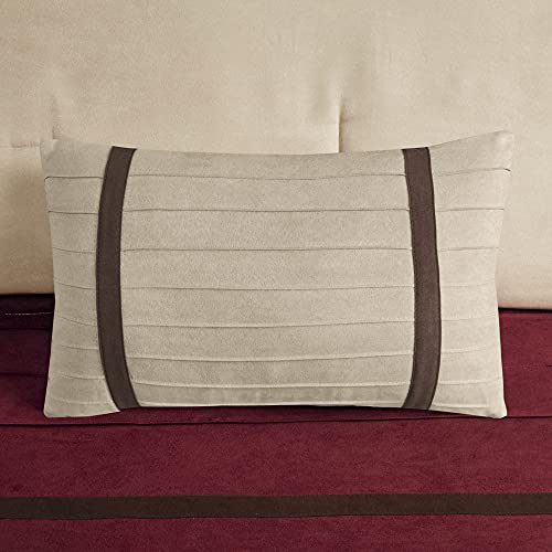 Madison Park Palmer Comforter Set-Luxury Faux Suede Design, Striped Accent, All Season Down Alternative Bedding, Matching Shams, Decorative Pillow, Bed Skirt, King (104 in x 92 in), Red 7 Piece