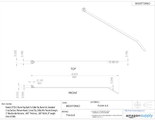 Panduit BT3I-C Dome-Top Barb Ty Cable Tie, Nylon 6.6, Intermediate Cross Section, Plenum-Rated, Curved Tip, 40lbs Min Tensile Strength, 3" Max Bundle Diameter, 0.049" Thickness, 0.141" Width, 11.3" Length (Pack of 100)