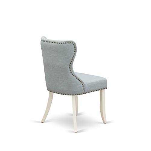 East West Furniture HBSI5-LWH-15 5 Piece Kitchen Table & Chairs Set Includes a Round Dining Room Table with Pedestal and 4 Baby Blue Linen Fabric Parson Chairs, 42x42 Inch, Linen White