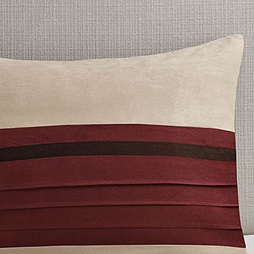 Madison Park Palmer Comforter Set-Luxury Faux Suede Design, Striped Accent, All Season Down Alternative Bedding, Matching Shams, Decorative Pillow, Bed Skirt, King (104 in x 92 in), Red 7 Piece