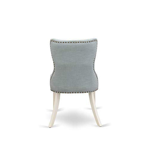 East West Furniture HBSI5-LWH-15 5 Piece Kitchen Table & Chairs Set Includes a Round Dining Room Table with Pedestal and 4 Baby Blue Linen Fabric Parson Chairs, 42x42 Inch, Linen White