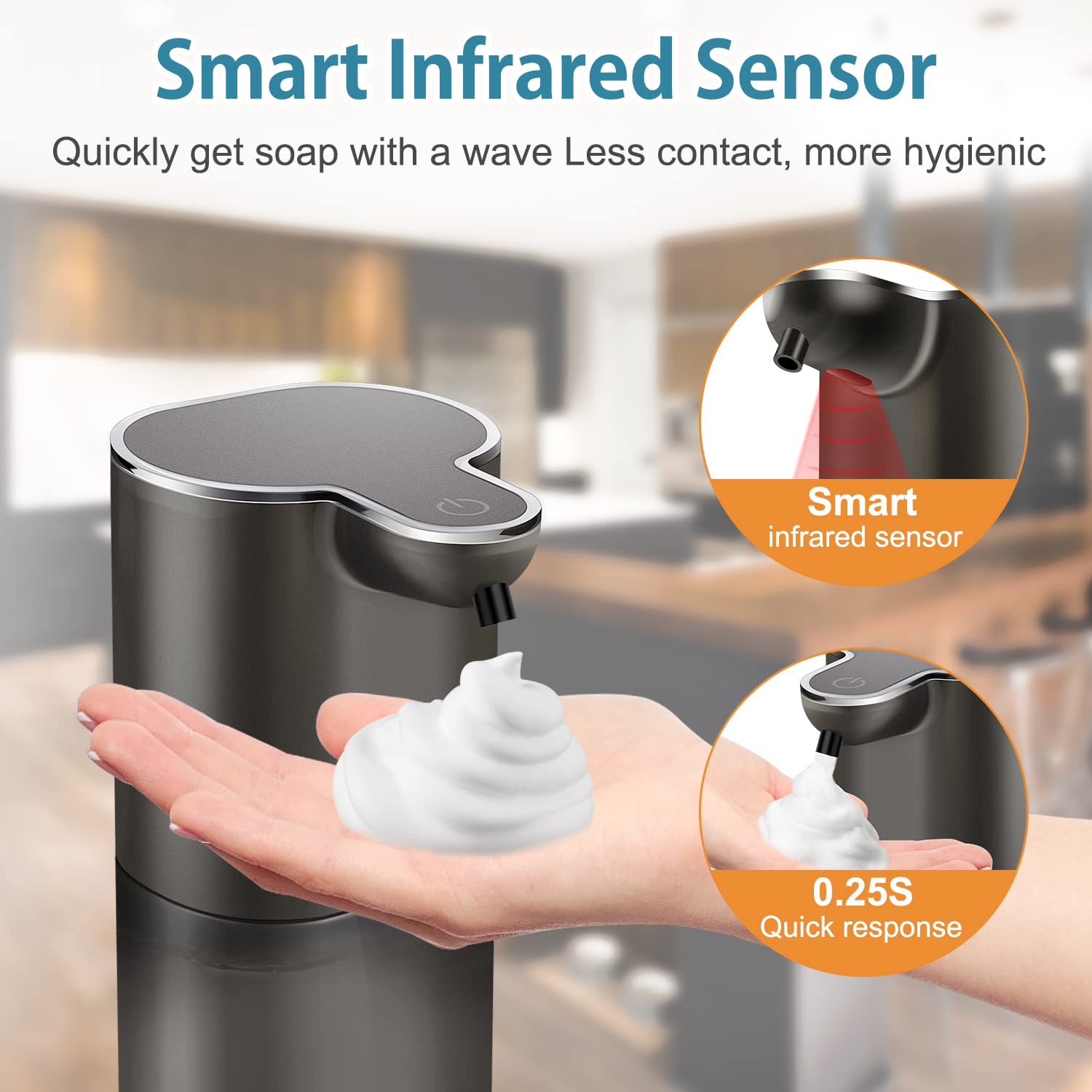 Cheftick Soap Dispenser, Automatic Foaming Soap Dispenser with 4 Adjustable Volume Control, Touchless Rechargeable Hands Free Auto Soap Dispenser for Kitchen, Bathroom, Hotel, Restaurant,13.5oz/ 400ml