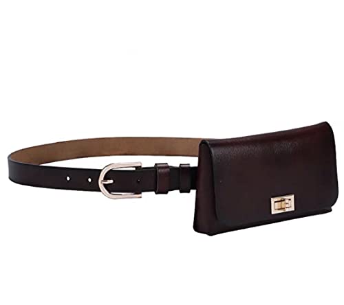 Fashion Belt for Women`s Dress and pants with Removable Mini Waist Bag, Cell Phone Pocket (Coffee), 43 inch