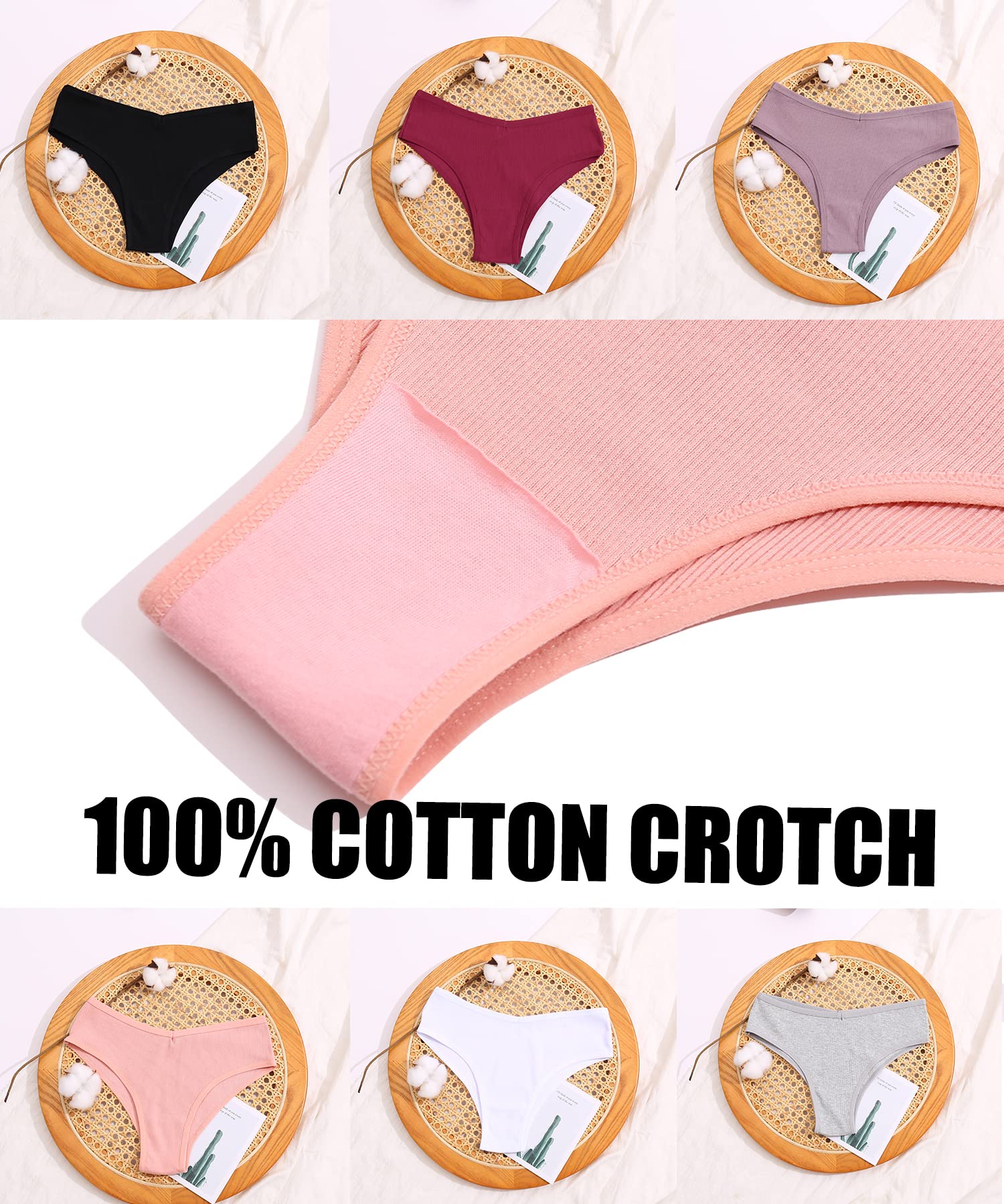 CuteByte 6 Pack Womens Cotton Underwear Sexy Breathable High Cut Panties Low Rise Cotton Cheeky Hipster S-XXL(6 Pack A,M)