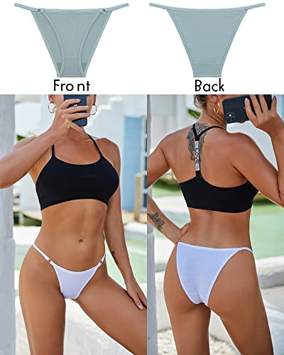 ROSYCORAL 6 Pack String Underwear for Women Cheeky High Cut Hipster Stretch Comfortable Low Rise Cotton Bikini Panties S-XL (S)