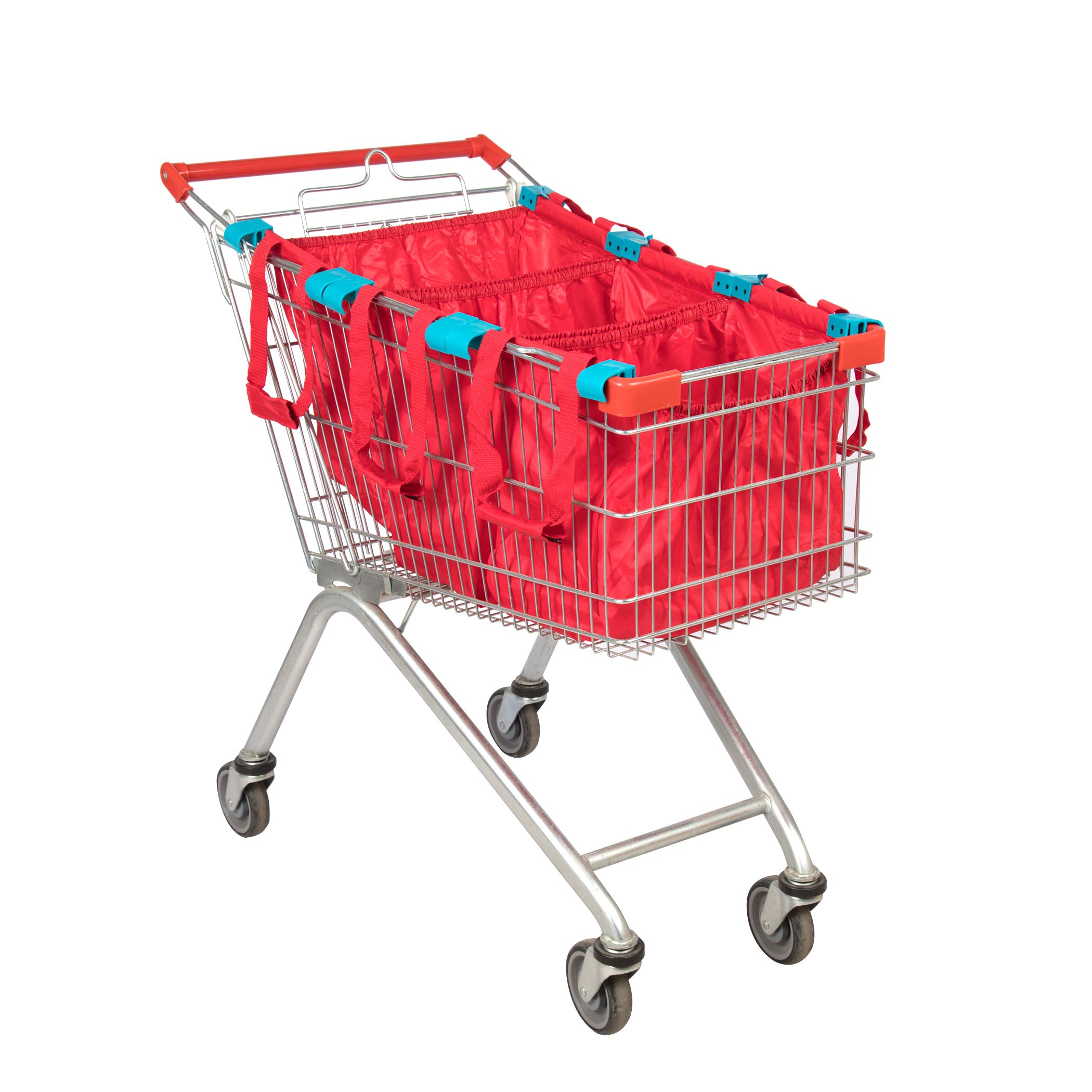 Handy Sandy Reusable Shopping Cart Bags (Set of 3), Foldable, Washable Grocery Bags, Multi-use Tote Bags Red