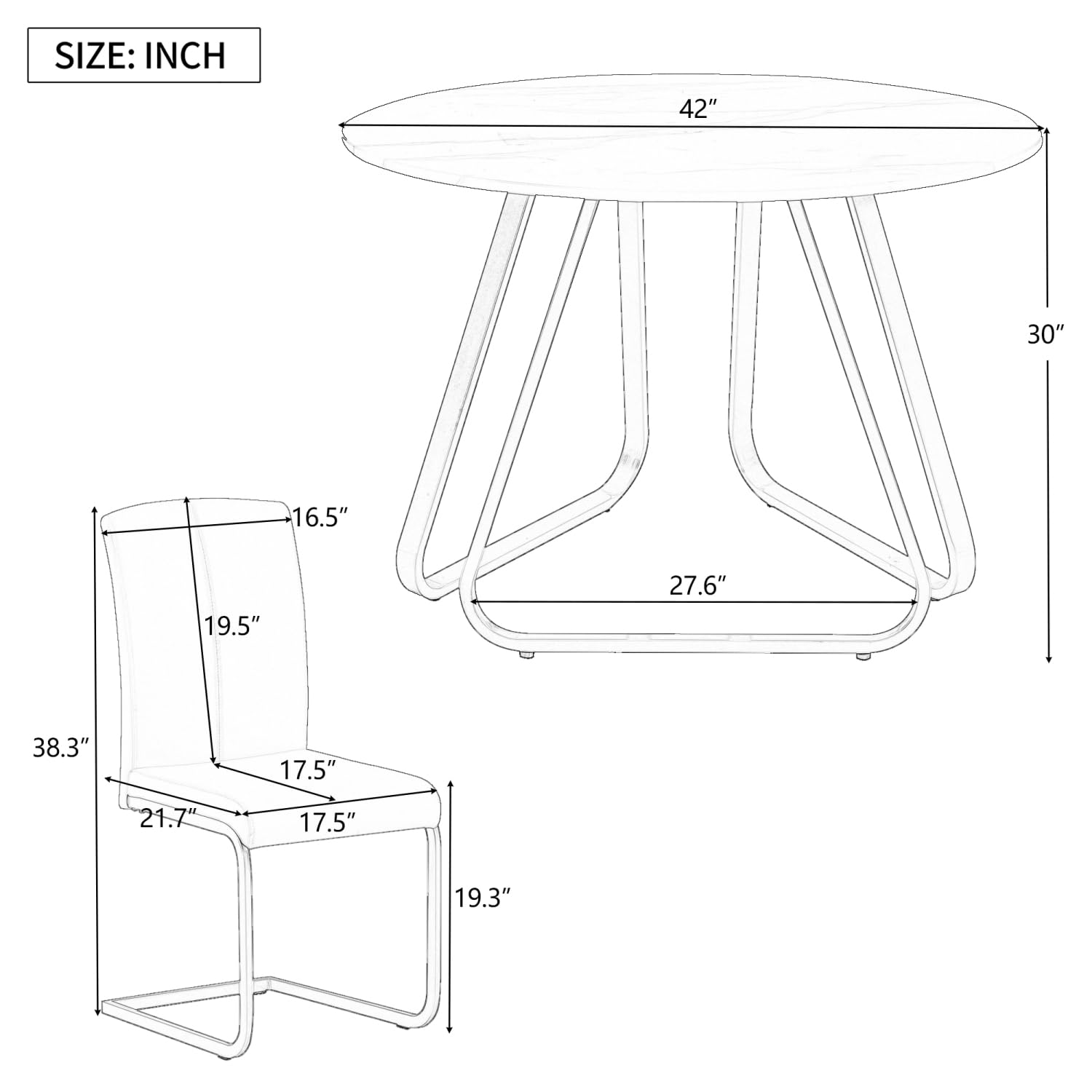 5-Piece Round Dining Table Set - Faux Marble Dining Table and 4Pcs Dining Chairs with Metal Legs, 42" Round Dining Table for Kitchen and Living Room